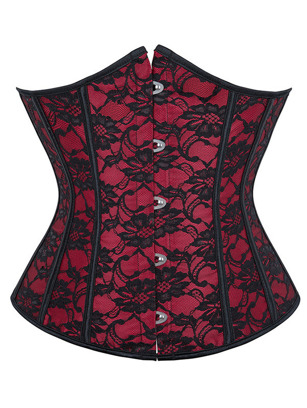 Vintage Flower Lace Panel Lace Up Gothic Waisted Corset Colorblock Bod ...